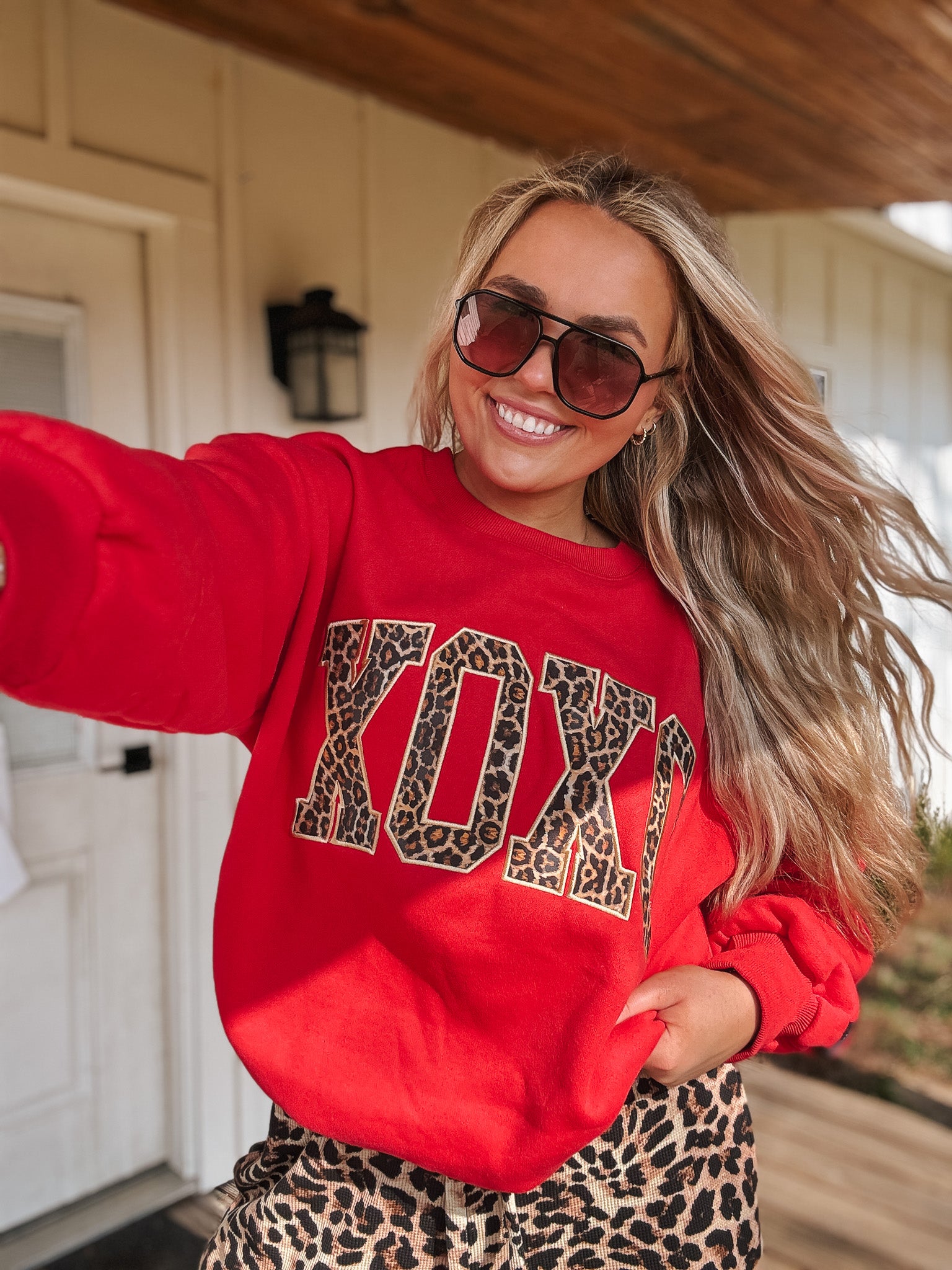 Lulu Mac XOXO Leopard Sweatshirt in Red – Boot Country