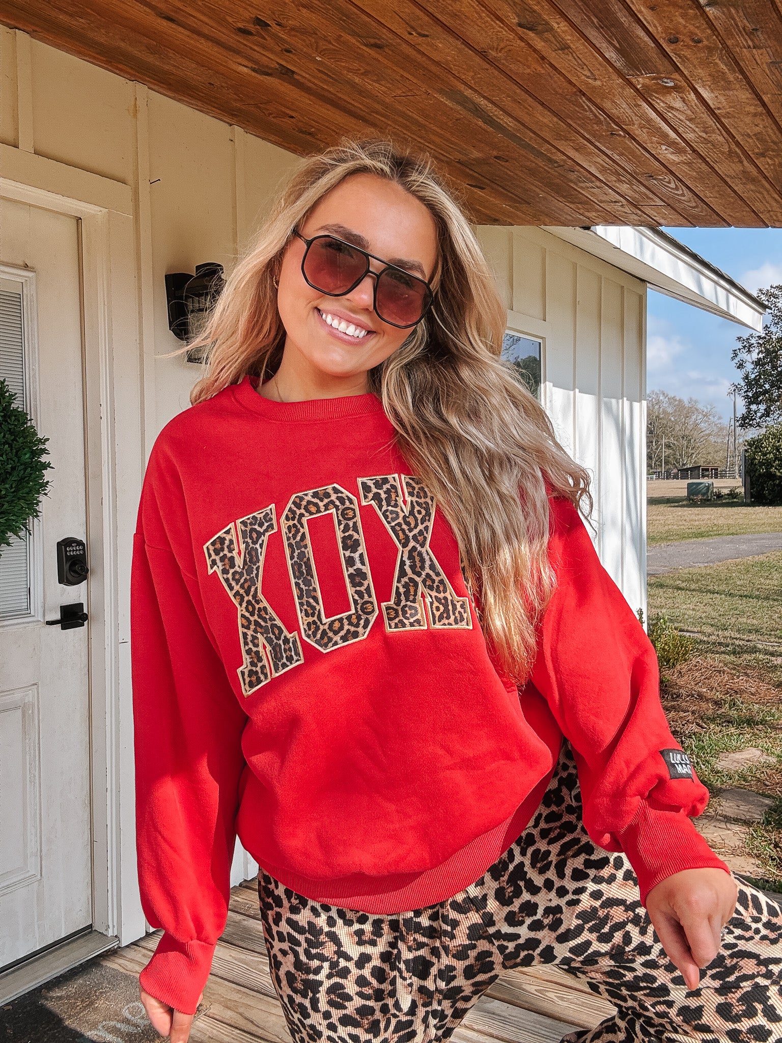 Lulu Mac XOXO Leopard Sweatshirt in Red – Boot Country
